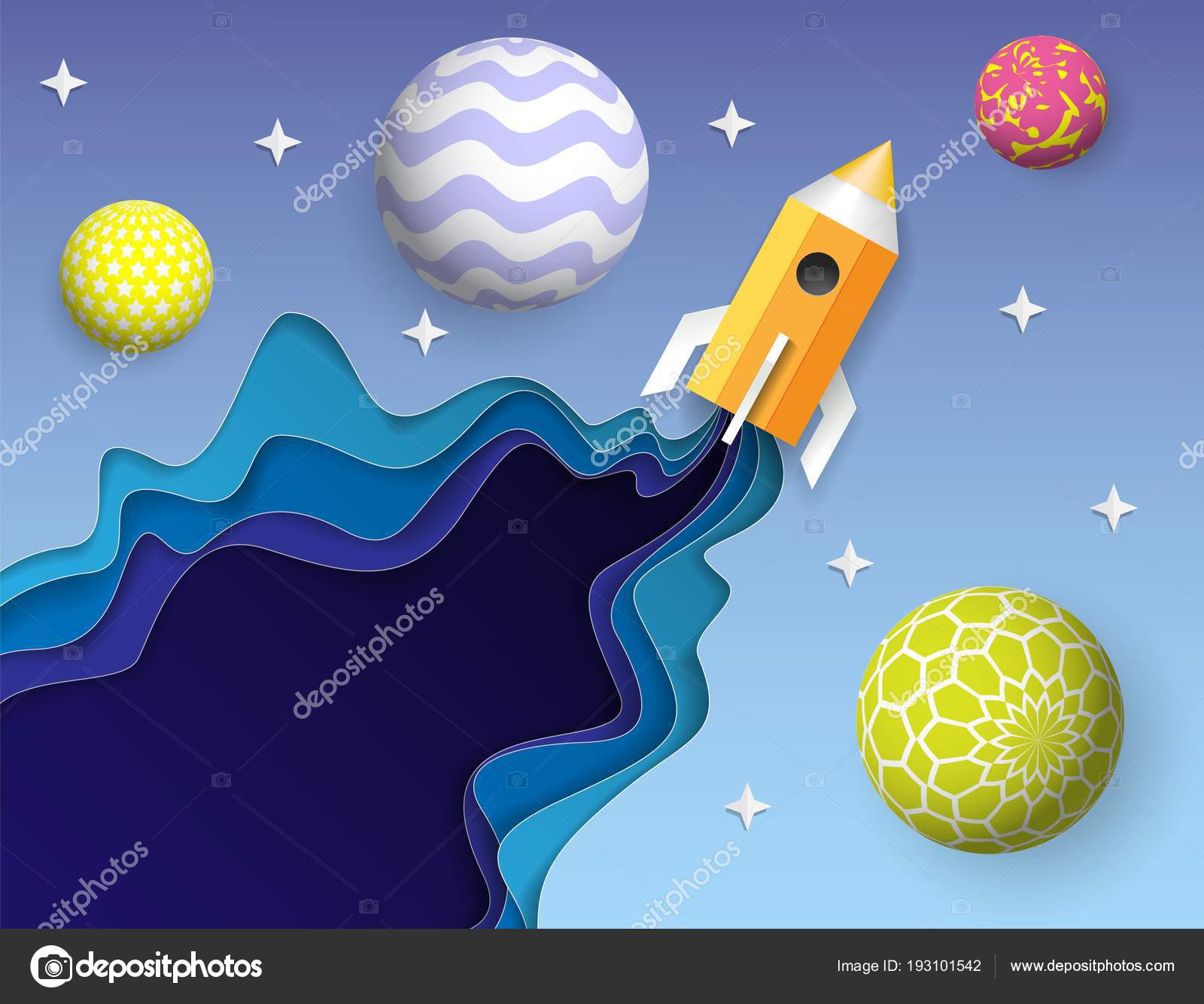 Ракета летит в дизайн космической векторной бумаги — Вектор ...