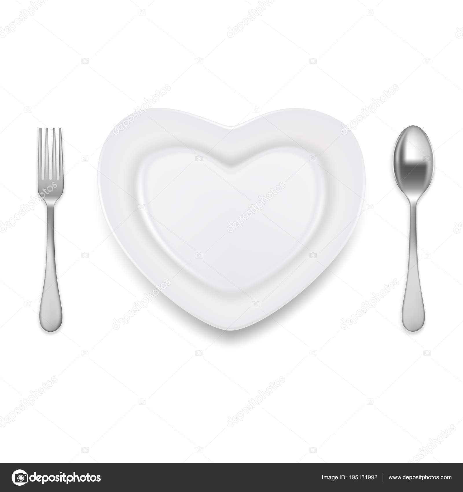 Heart shaped plate spoon fork vector illustration Stock Vector Image by ...