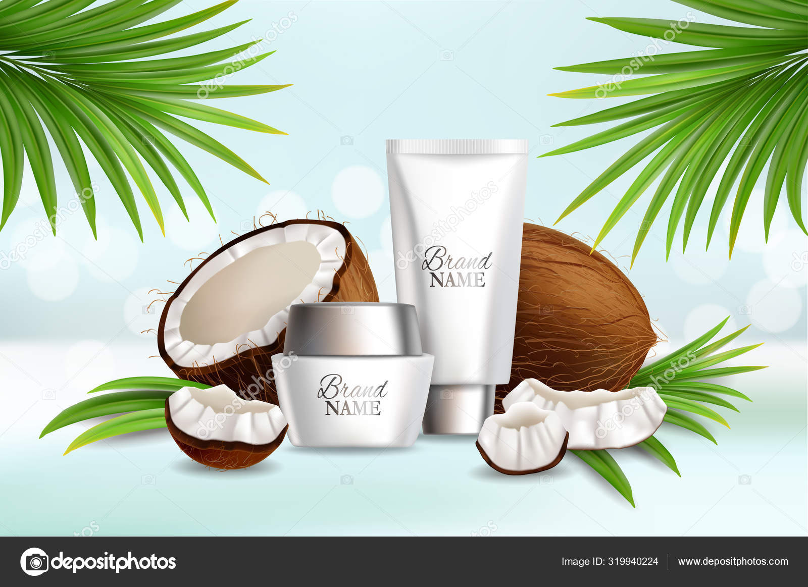 Natural coconut cosmetics, vector advertising poster template Stock ...