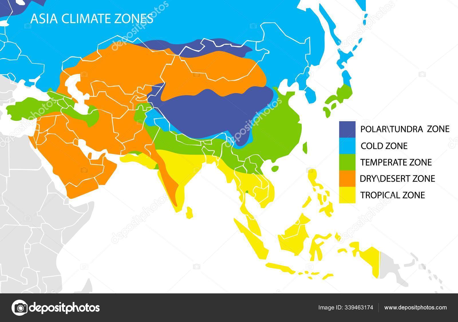 Mapa das zonas climáticas da Ásia, infográficos geográficos vetoriais ...