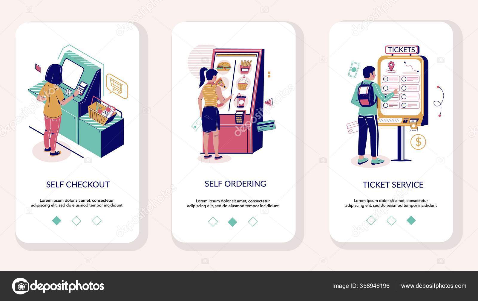 Self service mobile app onboarding screens vector template Stock Vector ...