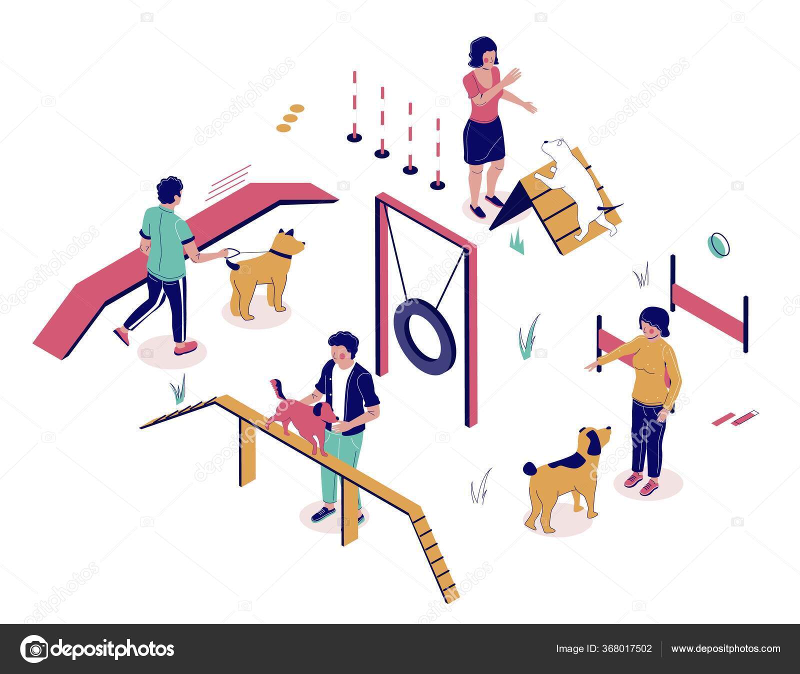 Dog playground, vector isometric flat style design illustration Stock ...