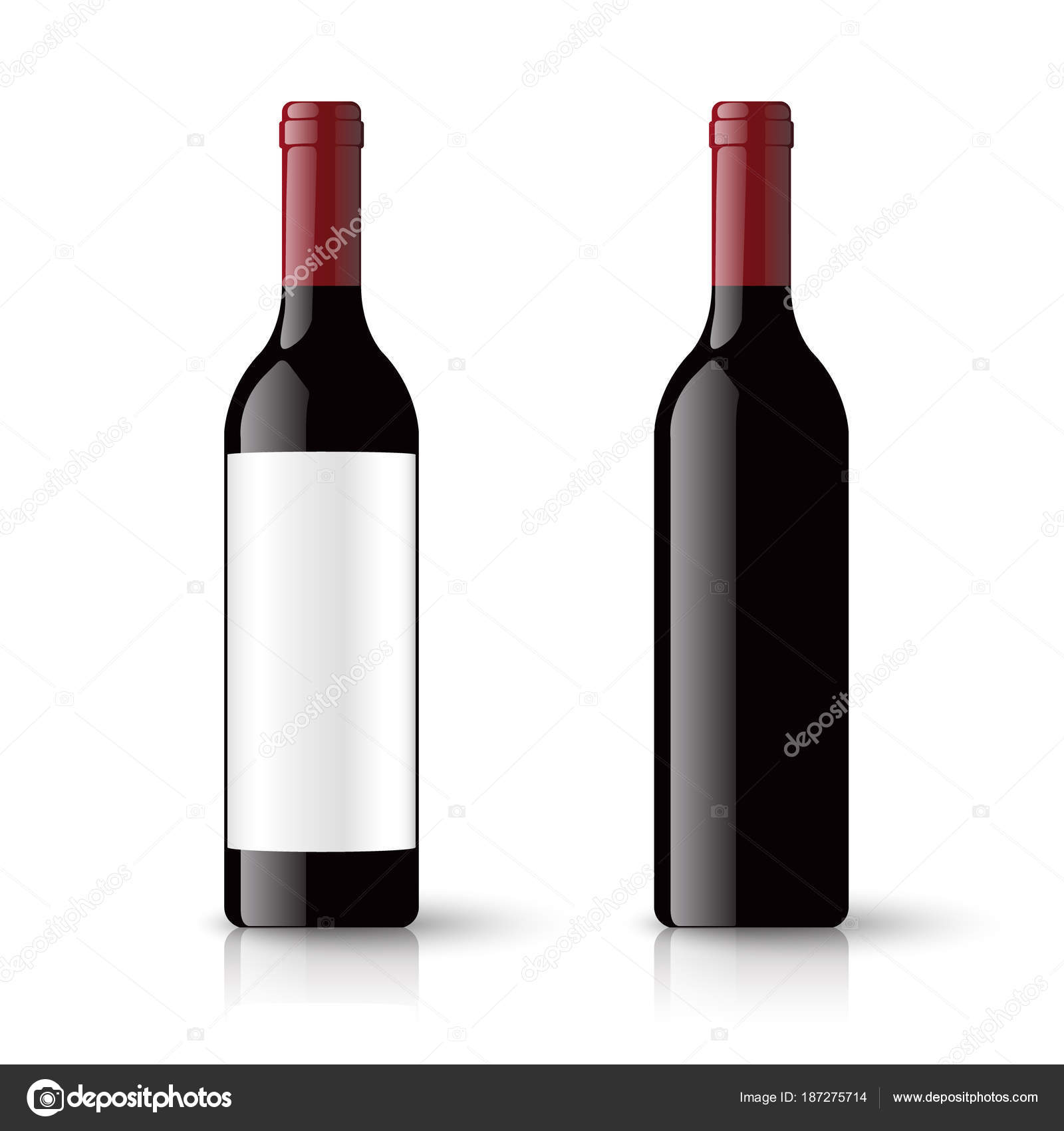 Bouteilles de vin rouge et étiquette vide isolées sur fond blanc ...