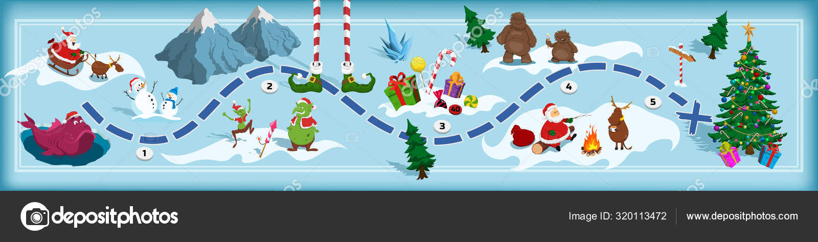 Christmas map with maze. Adventure board game for kids. Boardgame in ...