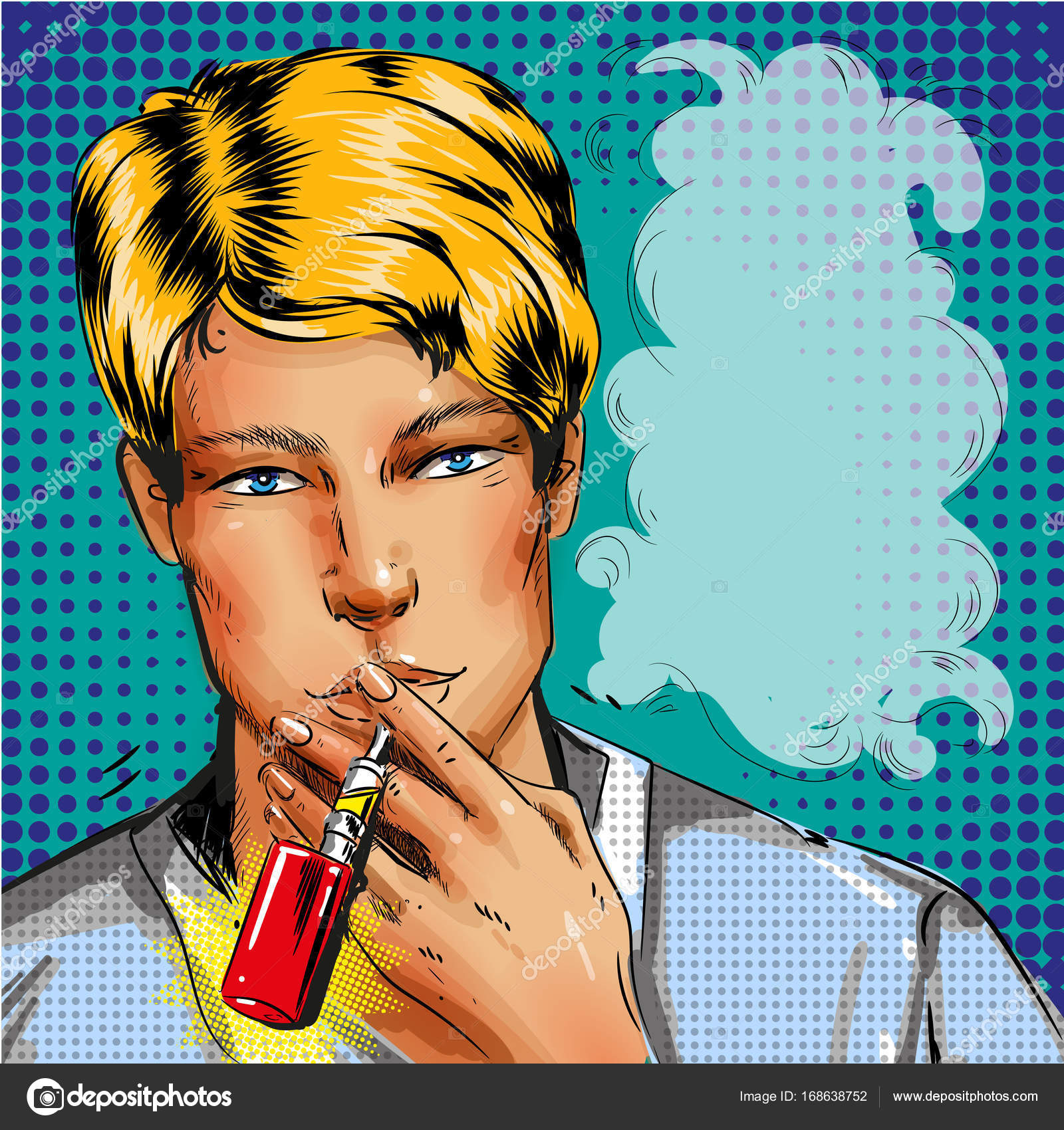 Man Smoking E Cigarette Vape Pop Rt Comic Style Illustration Stock