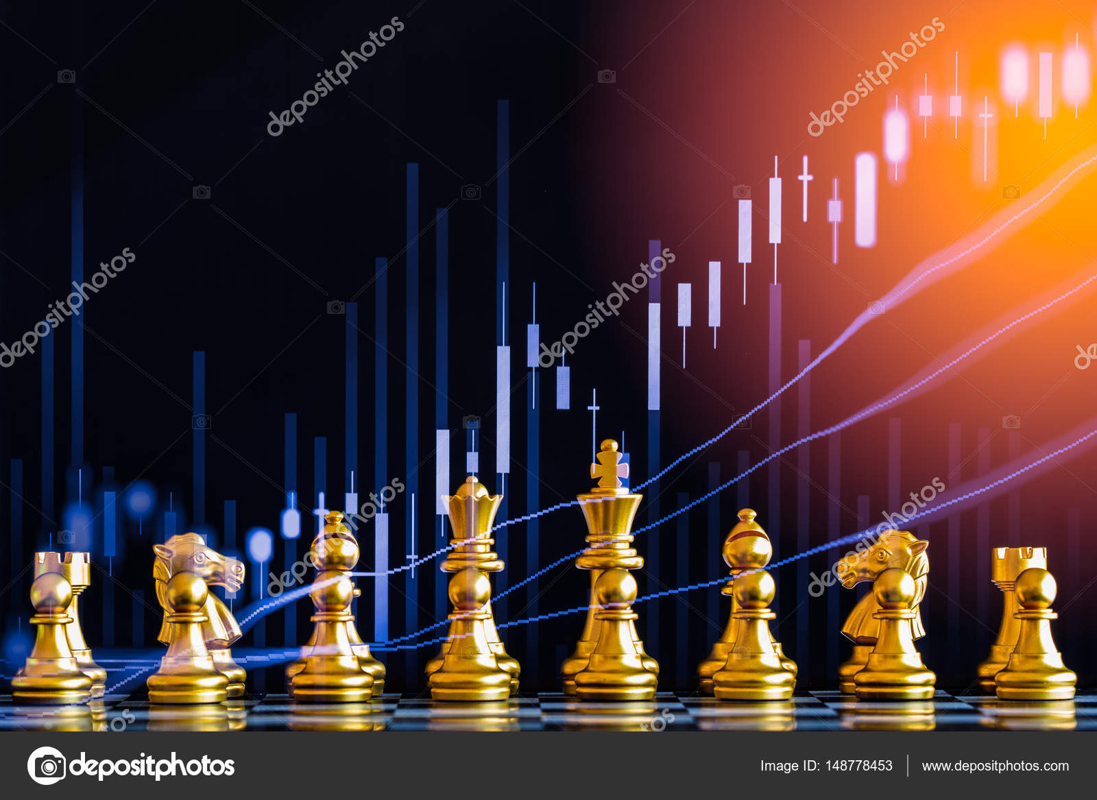 Business game on digital stock market financial and chess backgr Stock ...