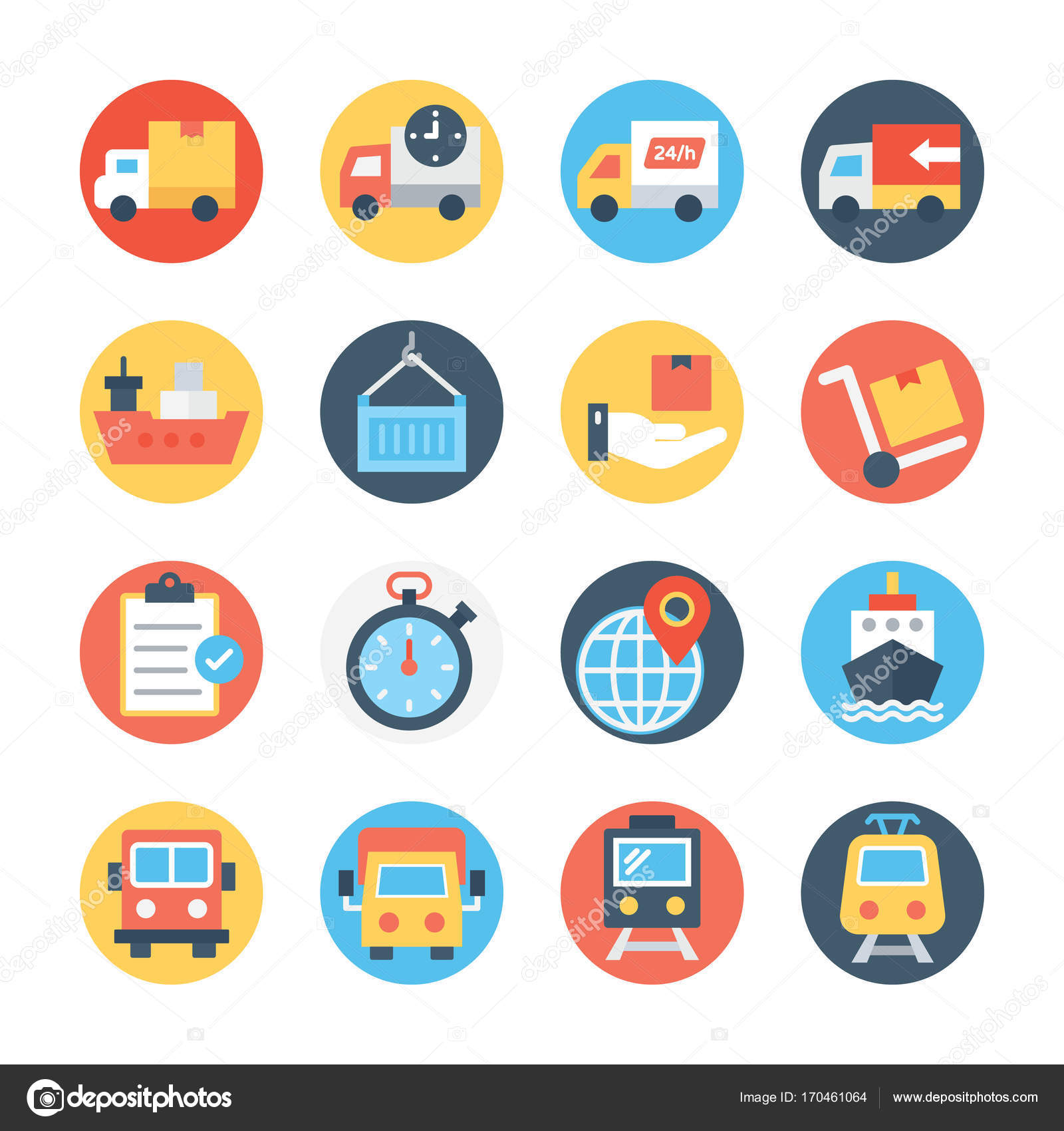 Set of Logistic Delivery Circular Colored Vector Icons Stock Vector ...