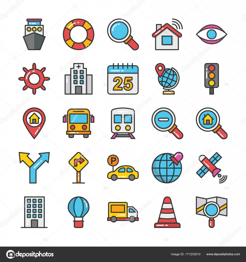 Maps and Navigation Colored Vector Icons Set 3 Stock Vector by ...