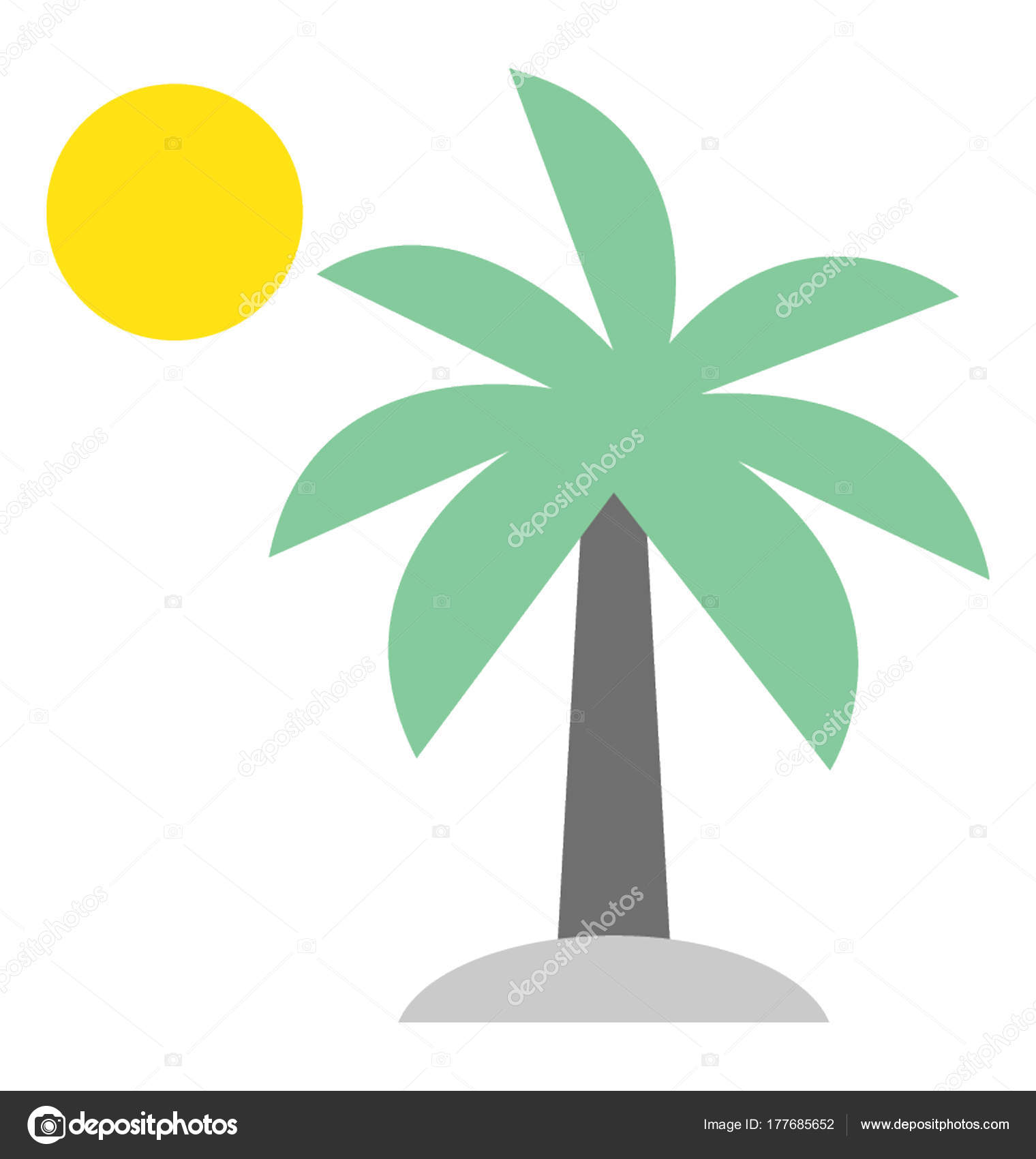 Playa Verano Vector Plano Icono Palmera Con Sol Pico Vector de stock ...