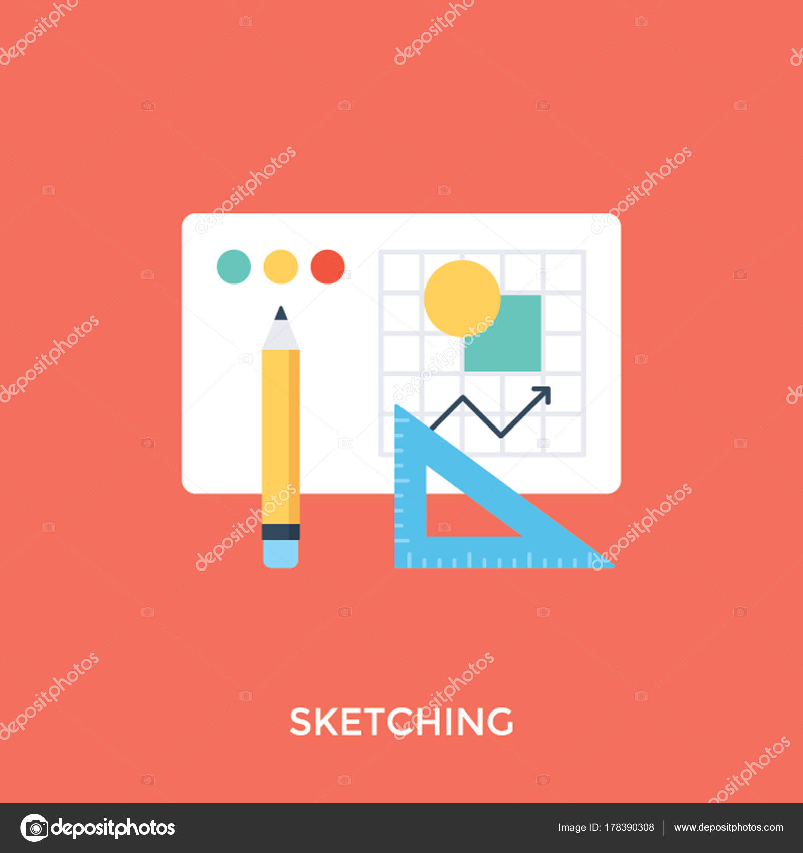 Flat Vector Illustration Sketch Drawing Drafting Graphic Work Stock ...