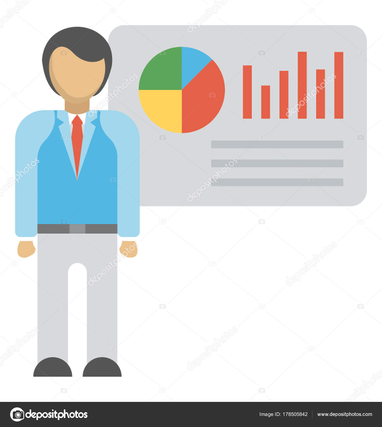 Flat Icon Person Standing Business Presentation Graph Chart Bar Graph ...