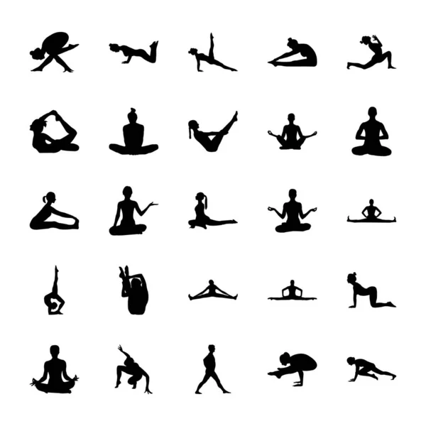 Set Of 20 Yoga Positions Black Vector Silhouettes Illustration Stock ...