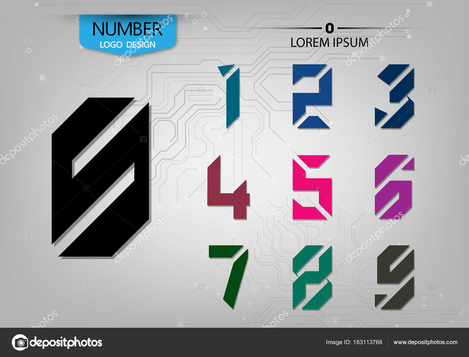 Set of abstract numbers technology is a colorful variety Stock Vector ...