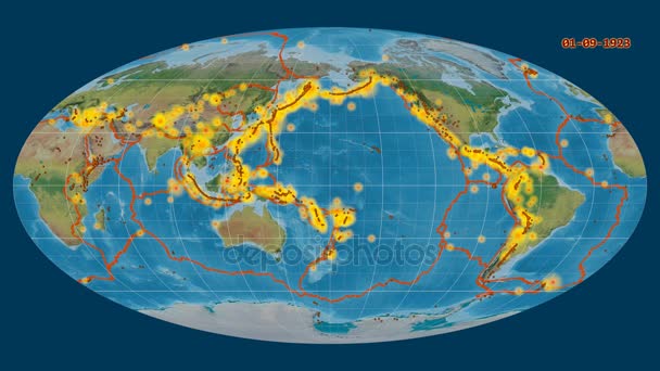 Earthquakes on the satellite map. Prime meridian: 0 degree — Stock ...