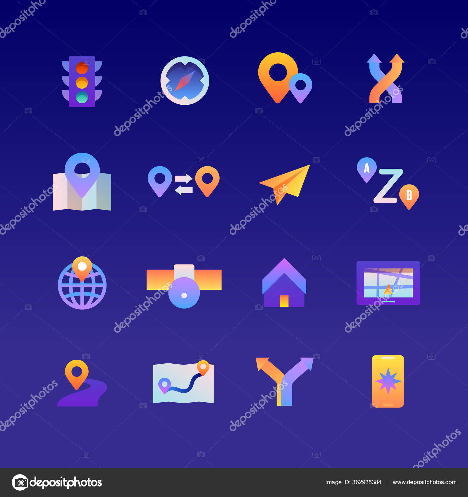 Set of Navigation. Vector Gradient Icons. Editable Color. 48x48 Pixel ...