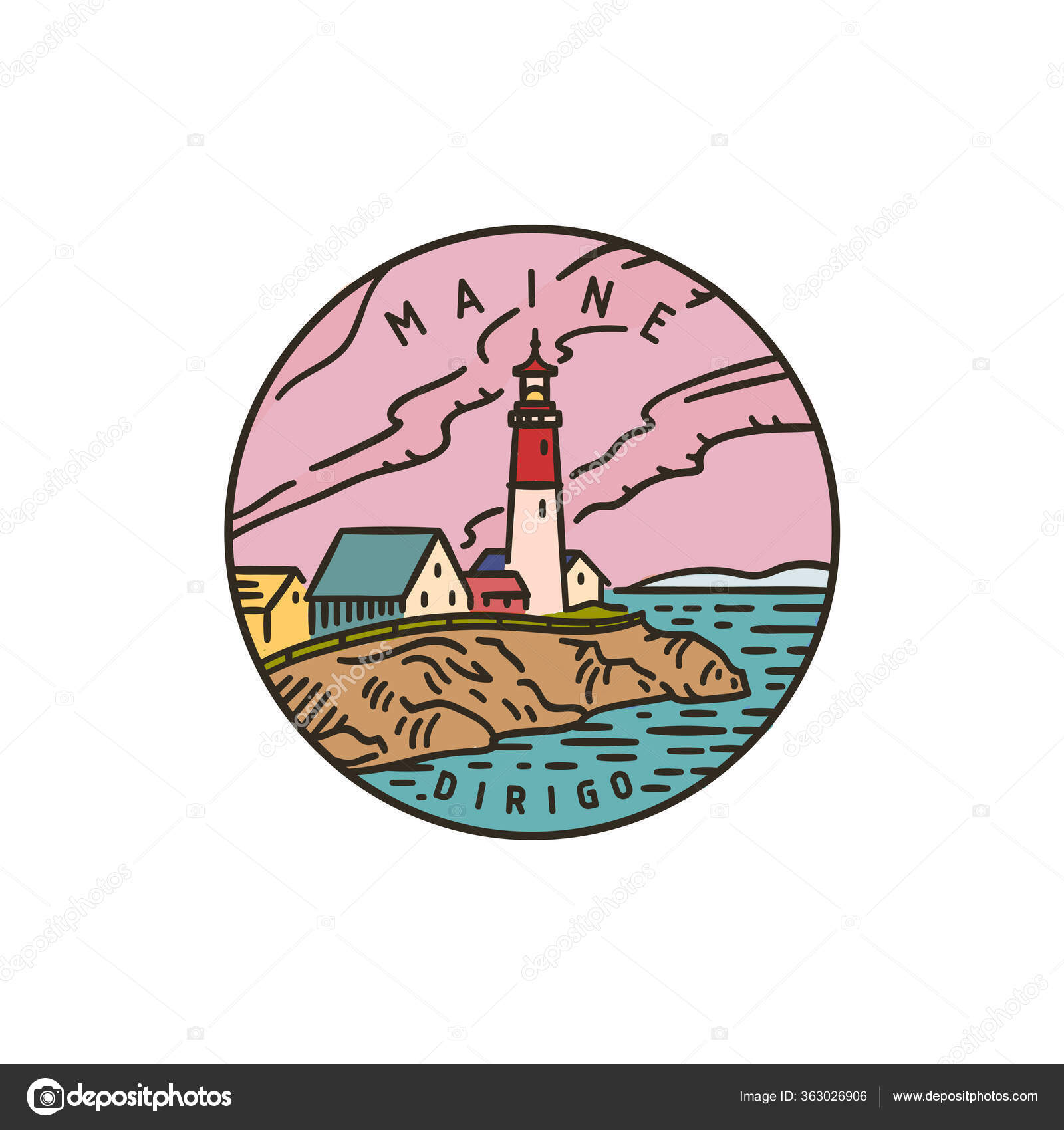Vintage Vector Label Maine Lighthouse Ocean Stock Vector Image by ...
