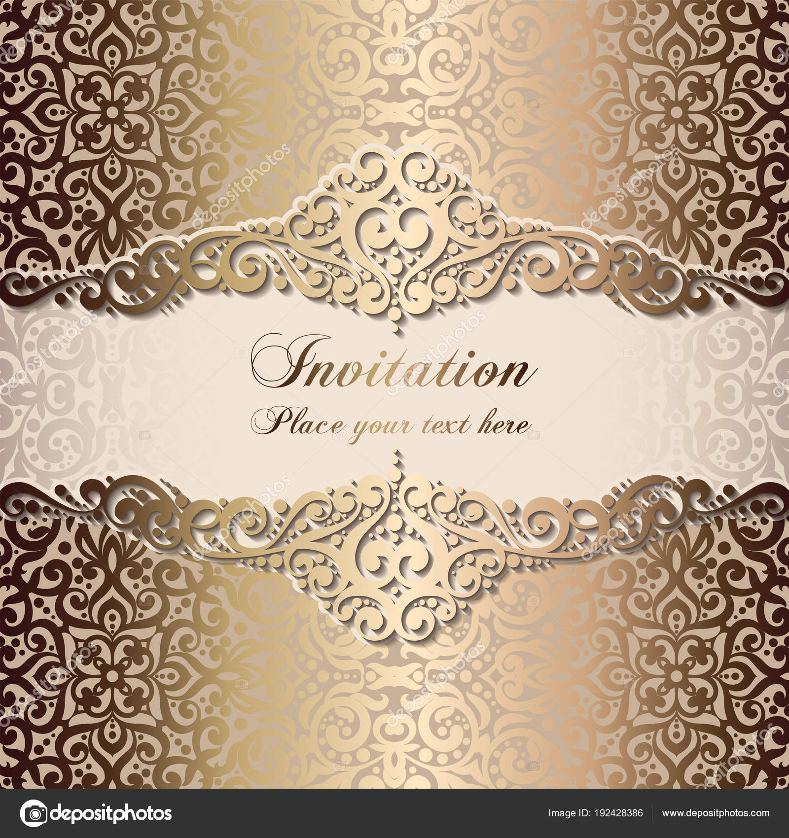 Gold Wedding Invitation Card Template Design Damask Pattern Silky ...