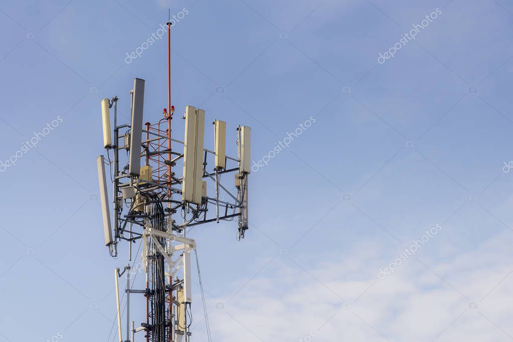 Antenna tower,antenna tower building with the blue sky.Close-up Stock ...