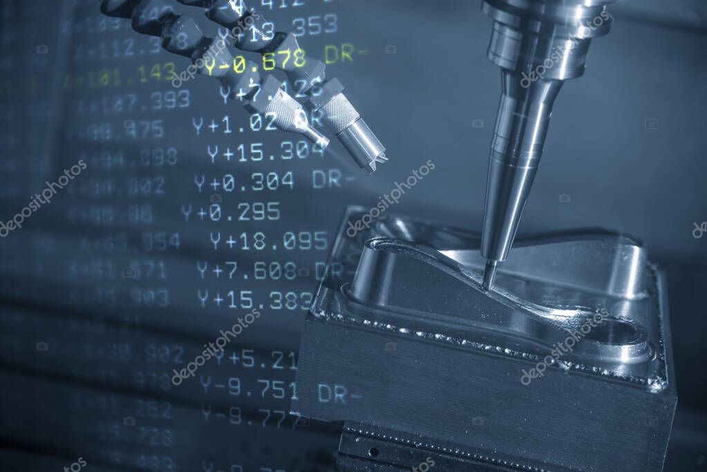 La escena abstracta de los datos del código G y la fresadora CNC. 2023
