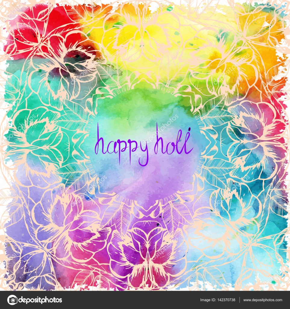 Holi,watercolor,Traditional indian holiday,different colored spots ...