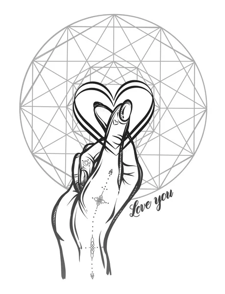 Vector Illustration Heart Hands Sacred Geometry Handmade Prints Shirts ...