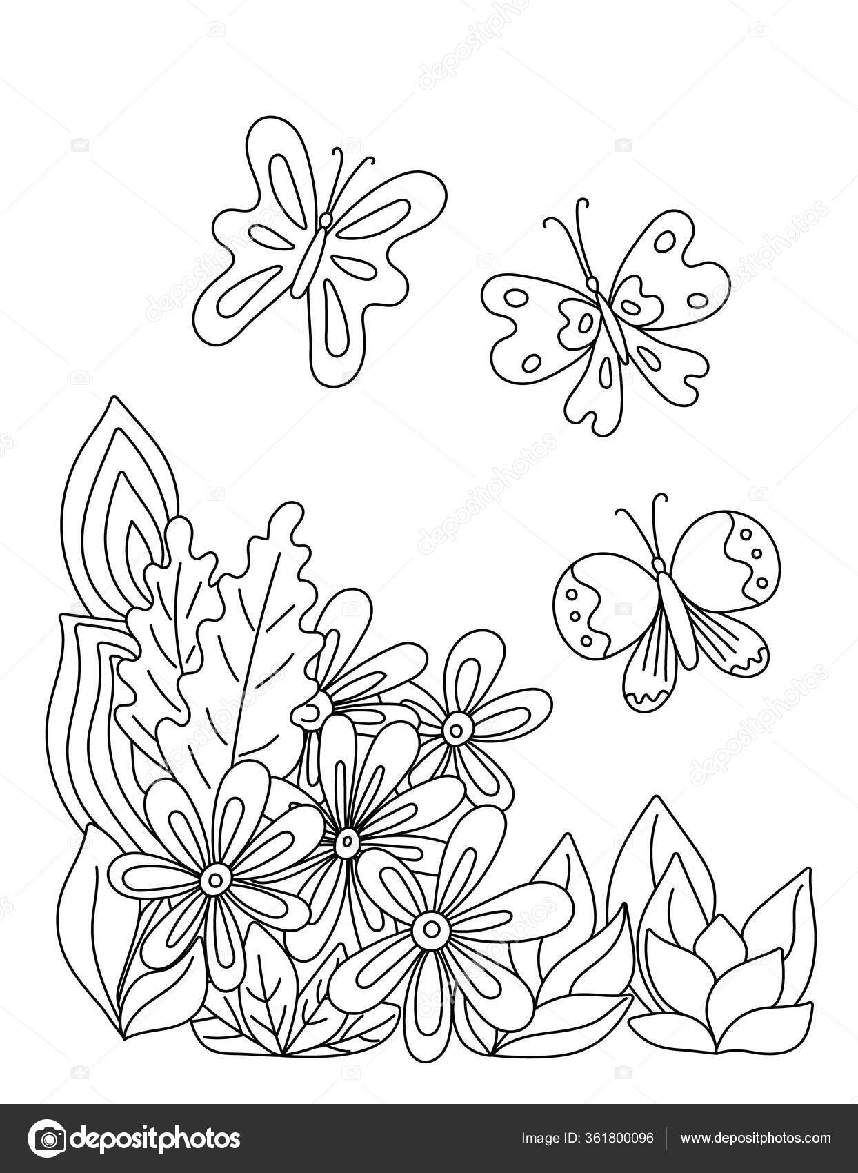 Butterfly And Flower Drawing For Kids