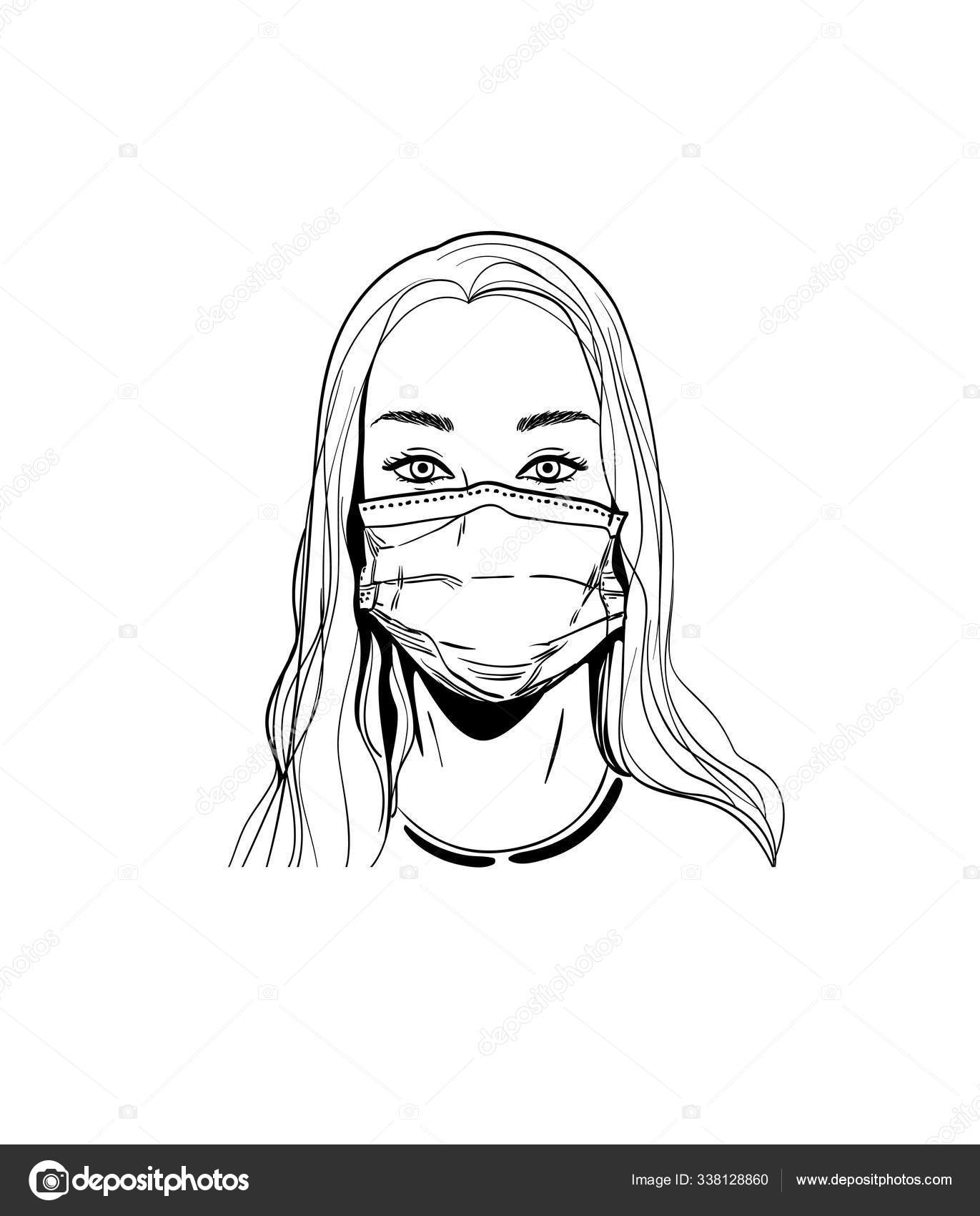 Female Portrait Medical Mask Face Protects Viruses Prevention Influenza ...