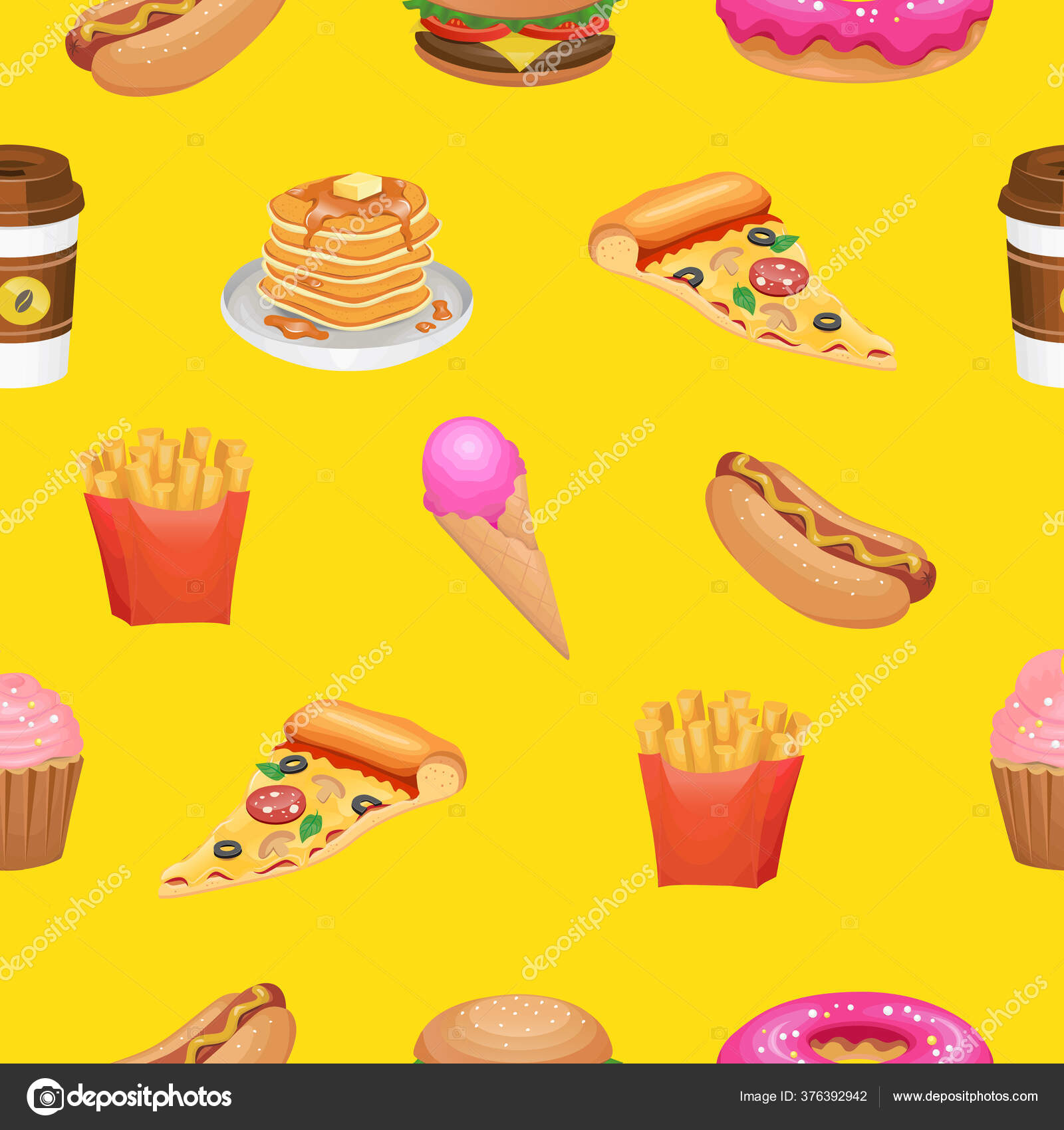 Fast Food Seamless Pattern Simply Vector Illustration Stock Vector ...