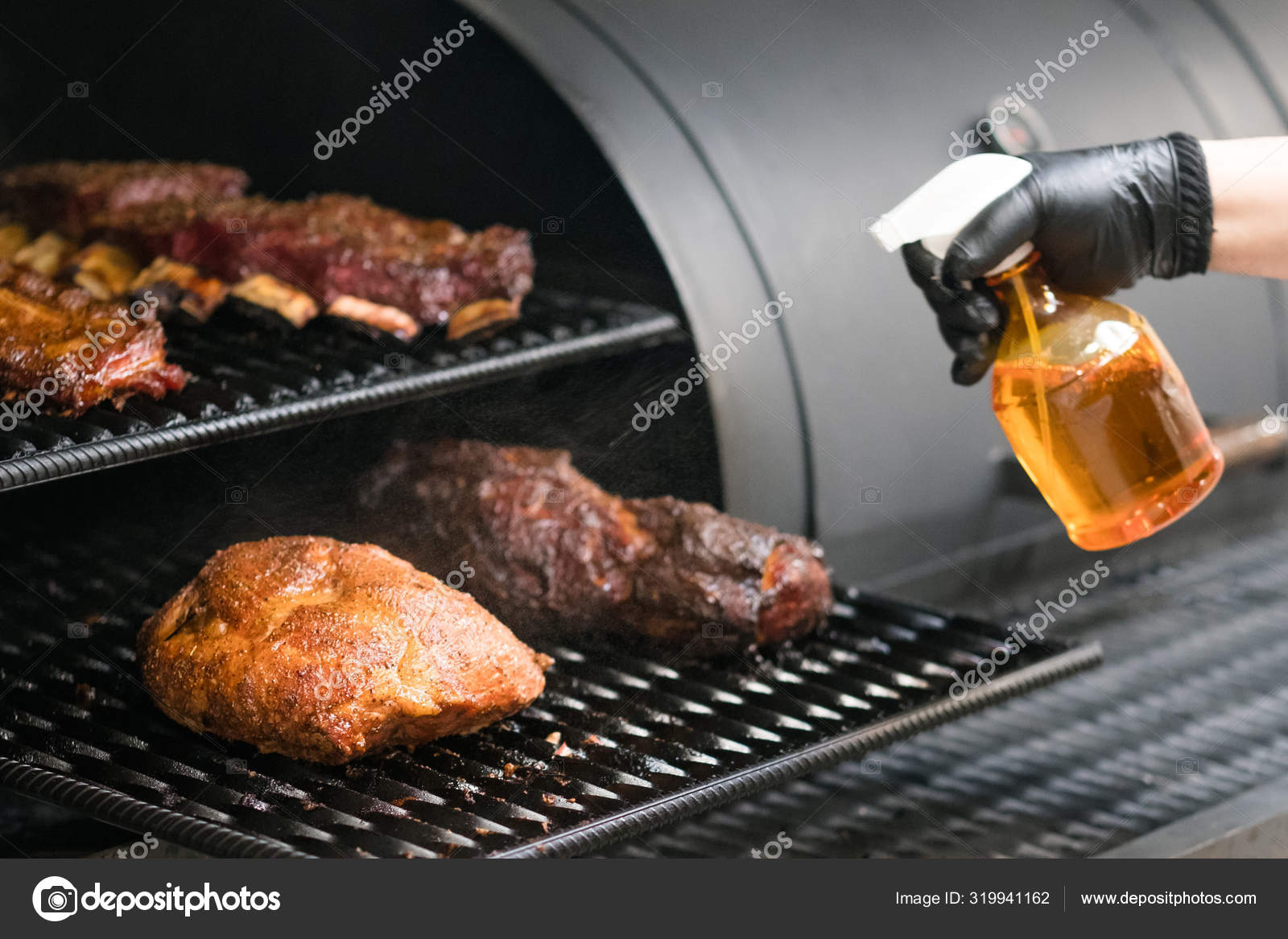 Grill restaurant kitchen chef meat ribs bbq smoker — Stock Photo ...