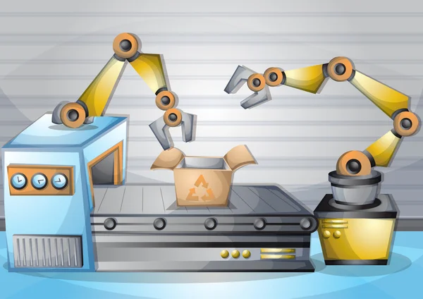 Cartoon vector illustration interior factory room with separated layers ...