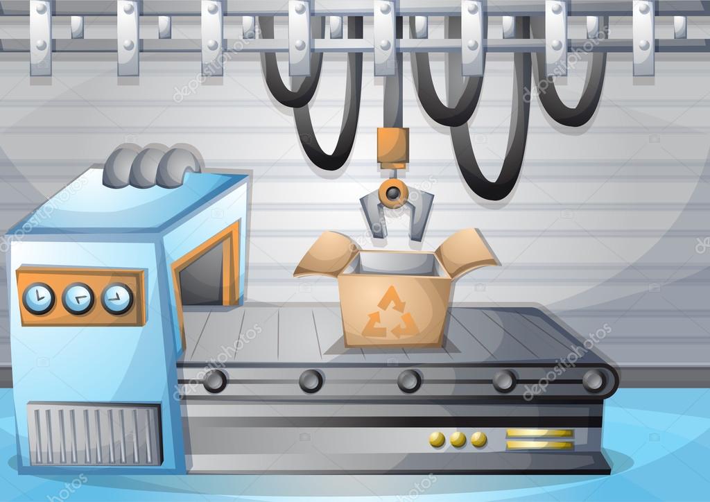 Cartoon vector illustration interior factory room with separated layers ...