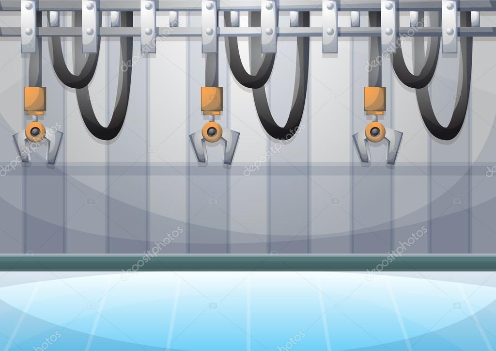 Cartoon vector illustration interior factory room with separated layers ...