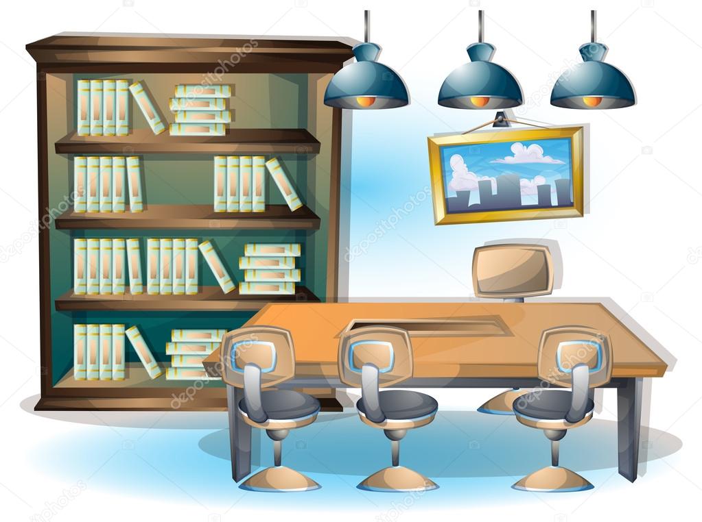 Cartoon vector illustration interior library room with separated layers ...