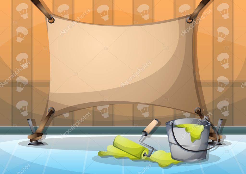 Cartoon vector illustration interior painting wall with separated ...