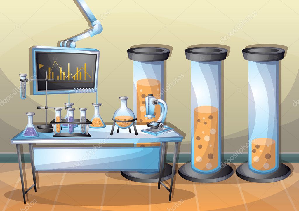 Cartoon vector illustration laboratory interior room with separated ...