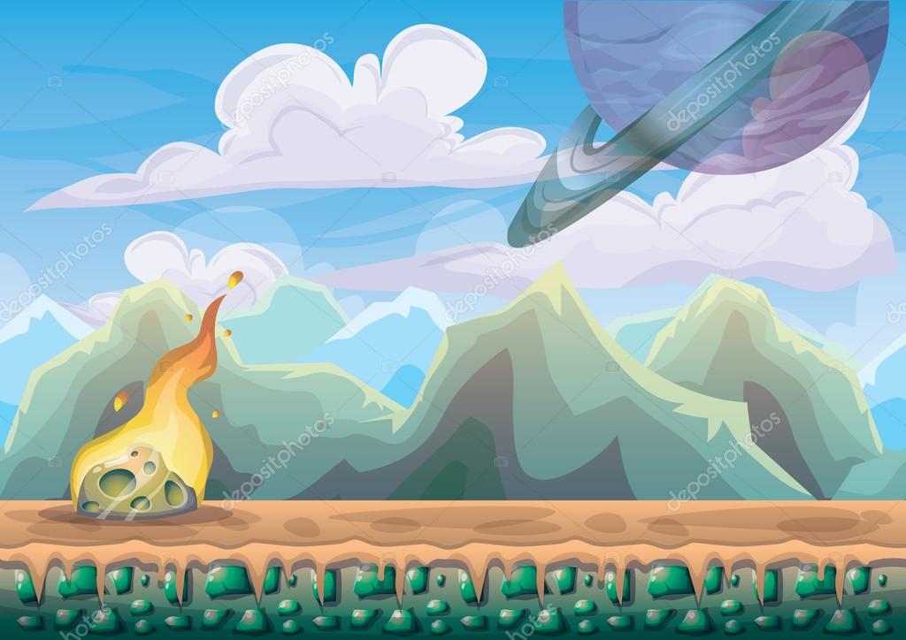 Cartoon vector landscape with meteor background with separated layers ...