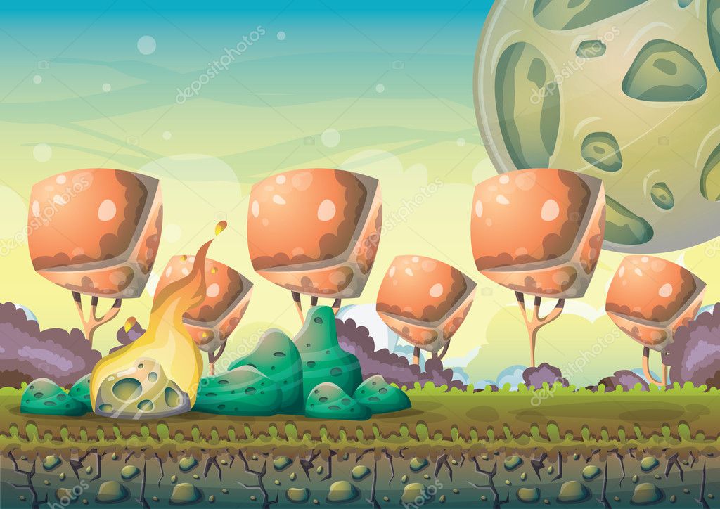 Cartoon vector landscape with meteor background with separated layers ...