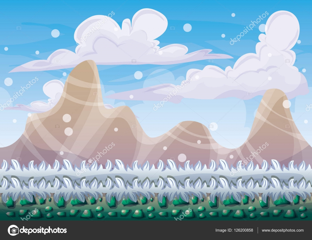 Cartoon vector snow landscape background with separated layers for game ...