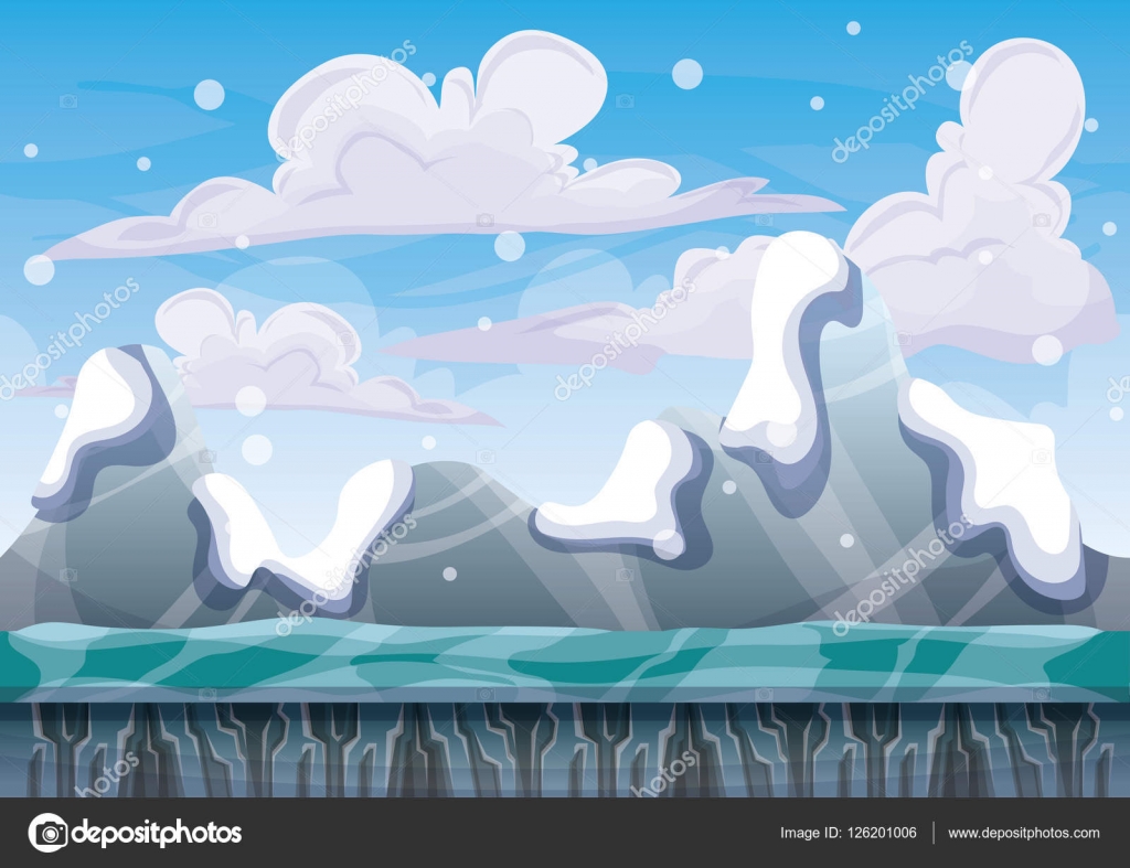 Cartoon vector snow landscape background with separated layers for game ...