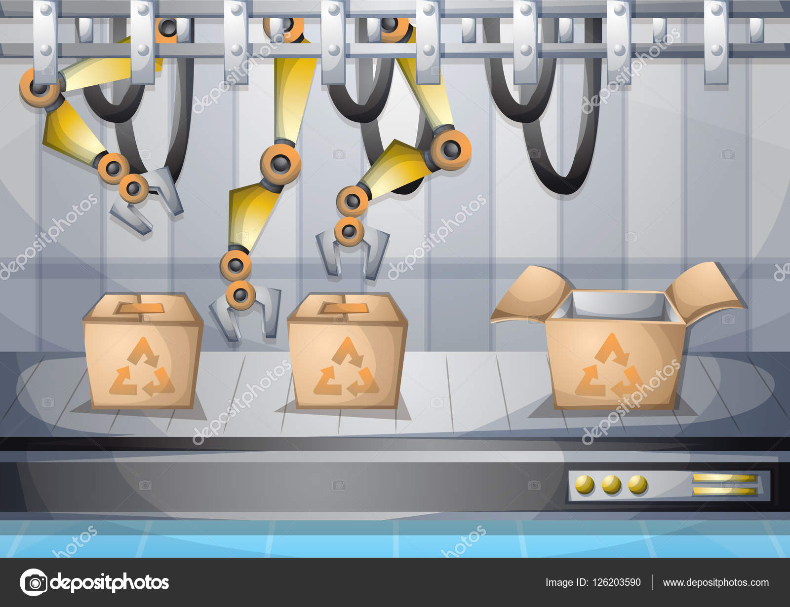 Cartoon vector illustration interior factory room with separated layers ...