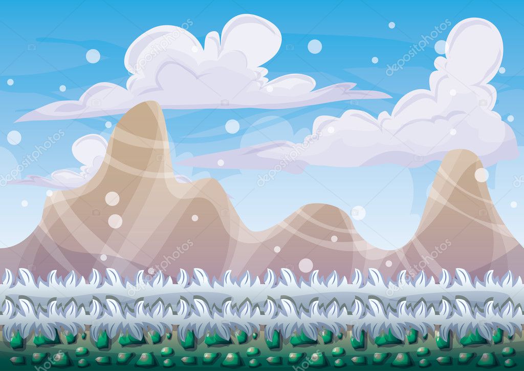 Cartoon vector snow landscape background with separated layers for game ...