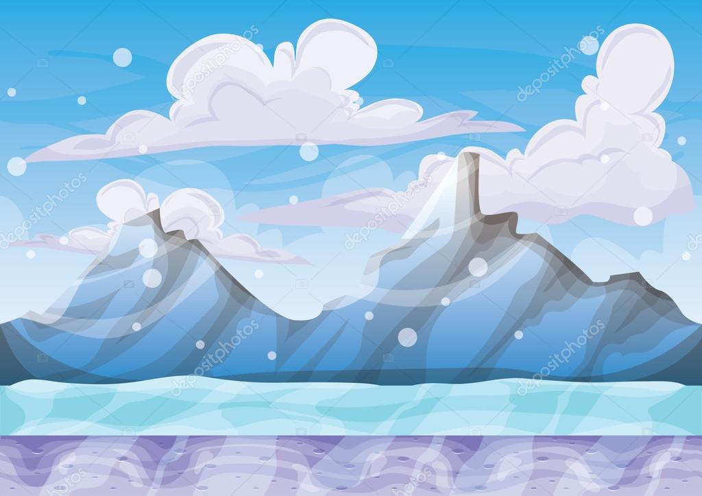 Cartoon vector snow landscape background with separated layers for game ...