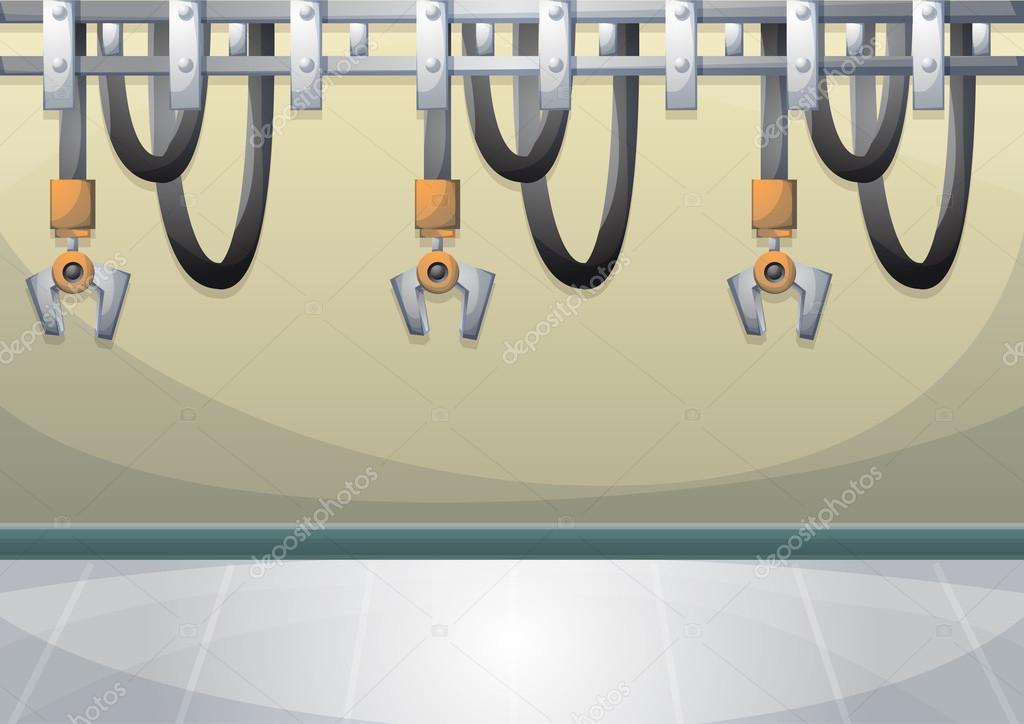 Cartoon vector illustration interior factory room with separated layers ...