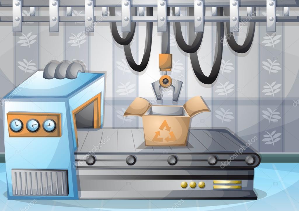 Cartoon vector illustration interior factory room with separated layers ...