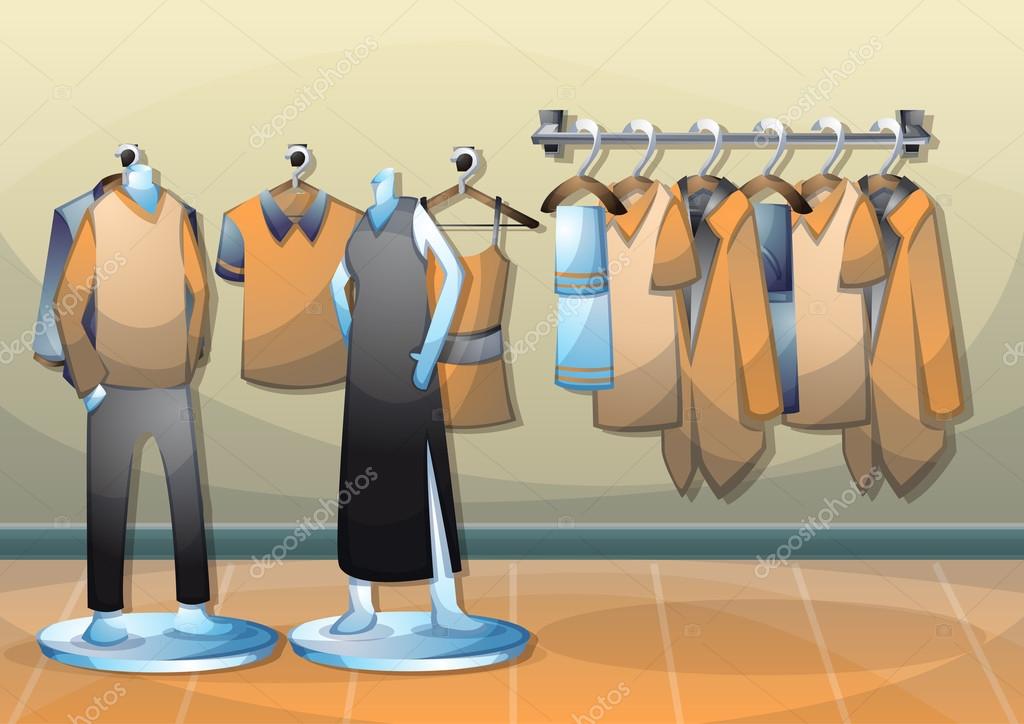 Cartoon vector illustration interior clothing room with separated ...