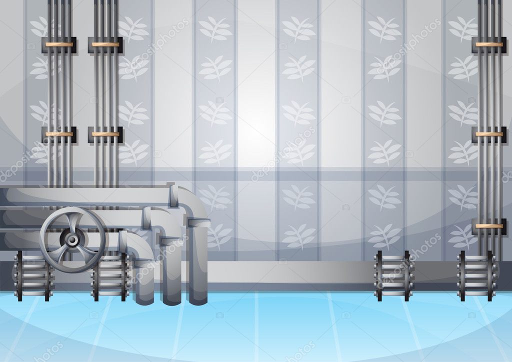 Cartoon vector illustration water pipe wall with separated layers ...