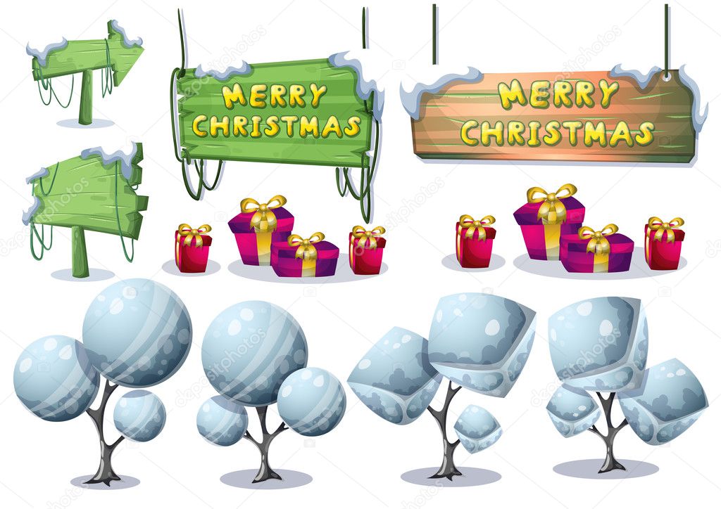 Cartoon vector christmas landscape object with separated layers Stock ...