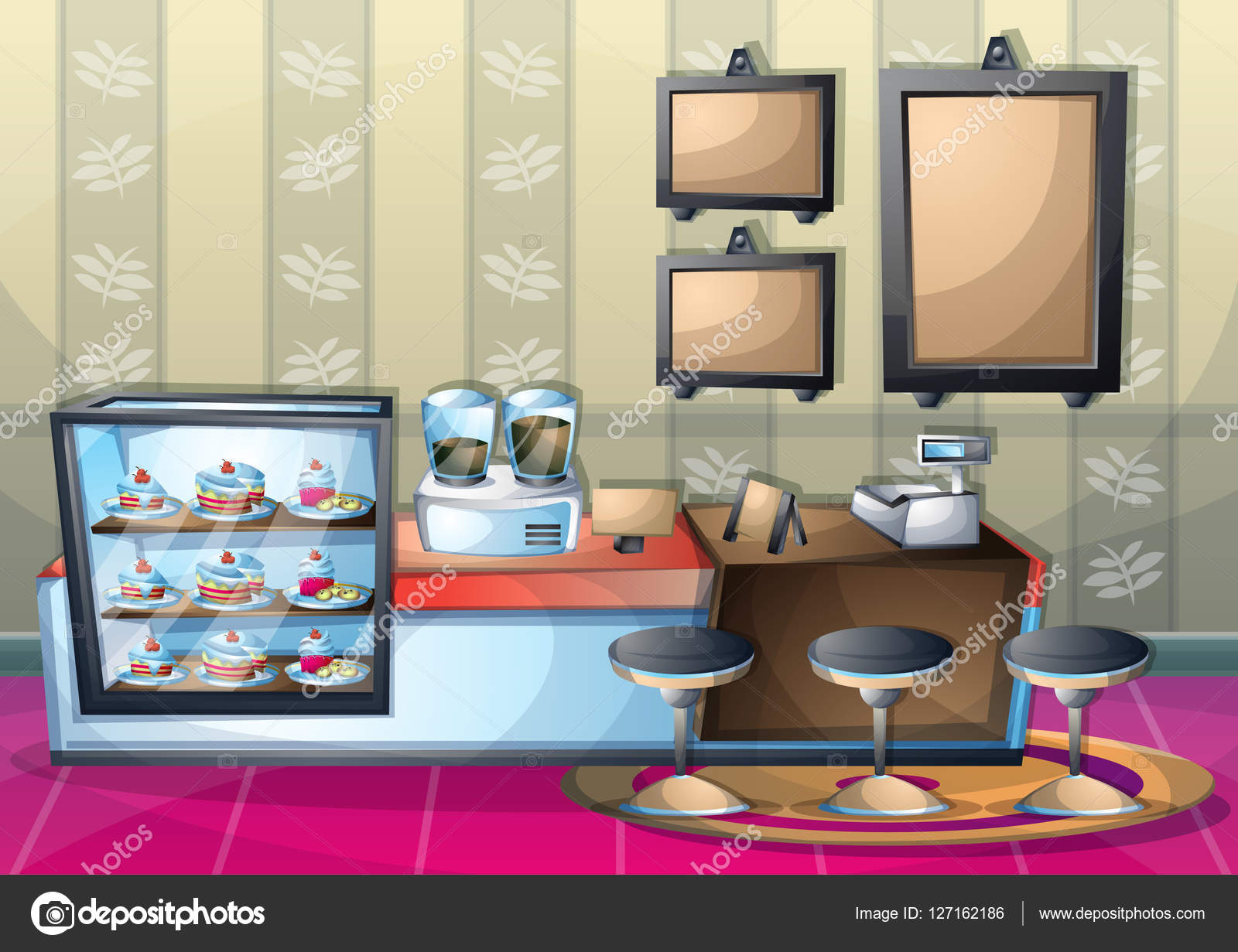 Cartoon vector illustration interior cafe room with separated layers ...