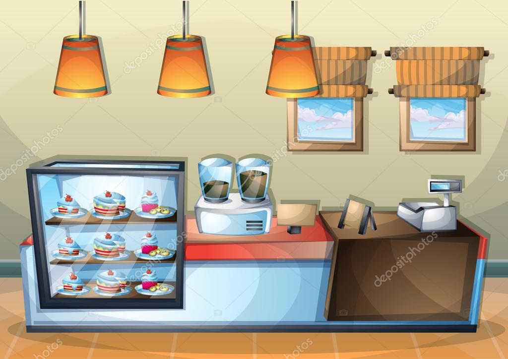 Cartoon vector illustration interior cafe room with separated layers ...