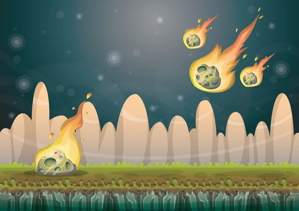 Cartoon vector landscape with meteor background with separated layers ...